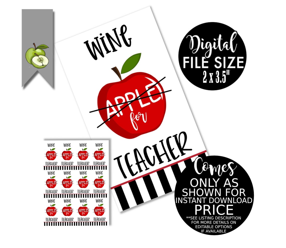 Teacher Wine Gift Tag Wine for Teacher Apple for Teacher - Etsy