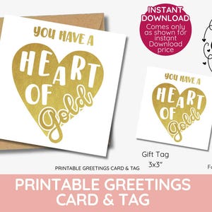 You Have a Heart of Gold Printable Gift Tag File, Volunteer, Gold ...