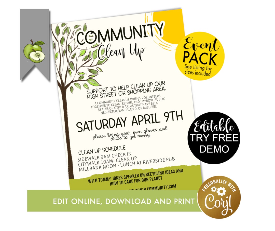 Editable Community Clean up Theme, Tidy up Streets Event Poster, Green ...