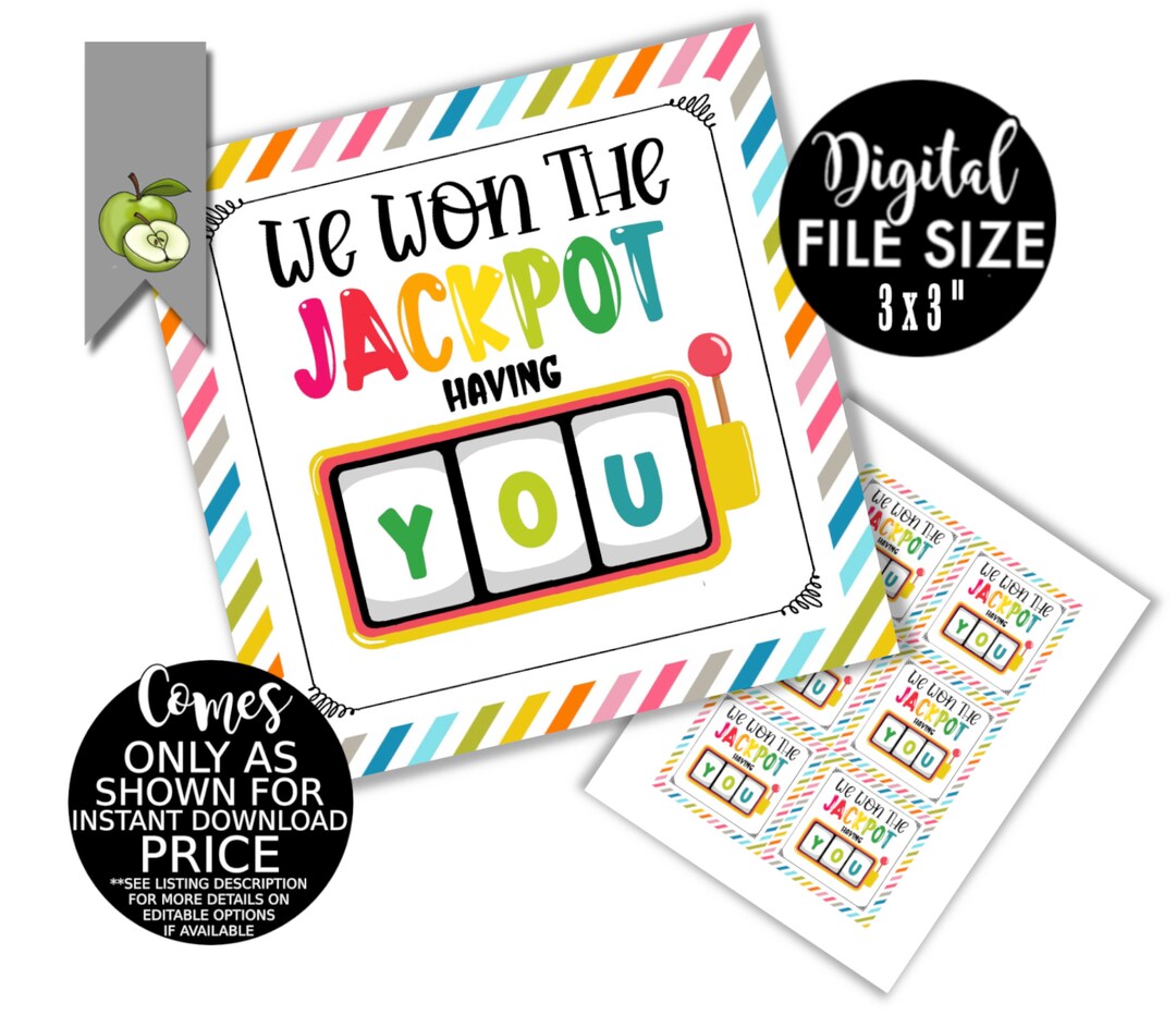 End of Year Teacher Gift: Jackpot Winners Tags, Appreciation Printable ...