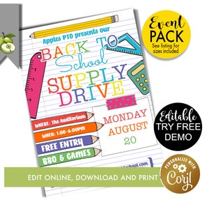 Editable Back to School Supply Drive Flyer Editable, Printable PTA PTO ...