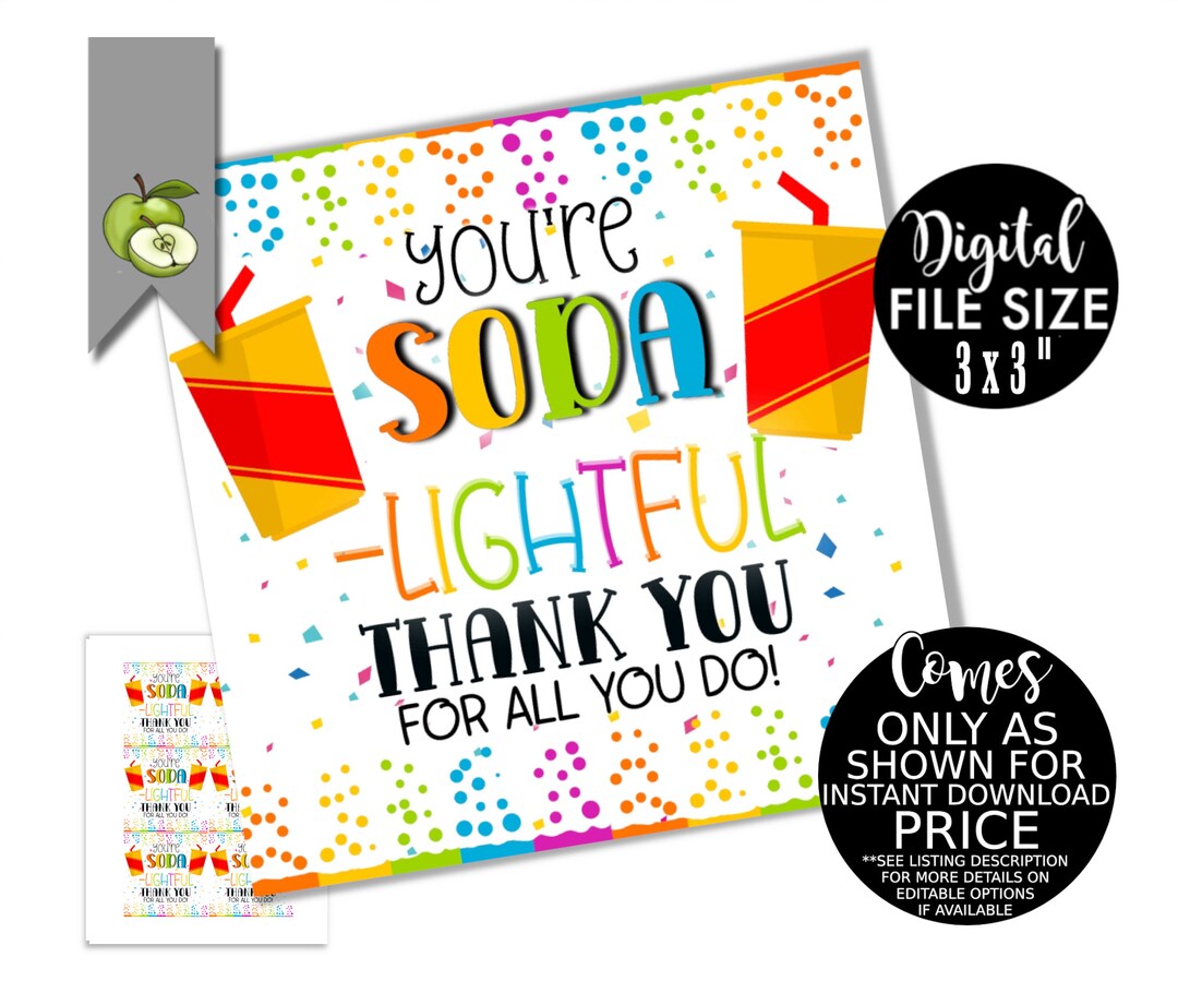 Soda Thank You, Soda-lighted, Back to School Tag, Fun Year, New Teacher ...