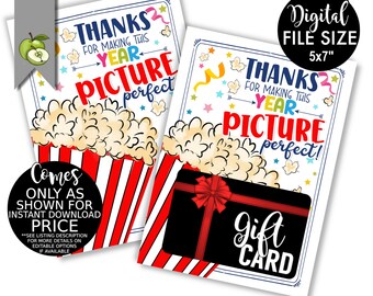 Thank You for A Picture Perfect Year Movie Gift Card. Teacher - Etsy