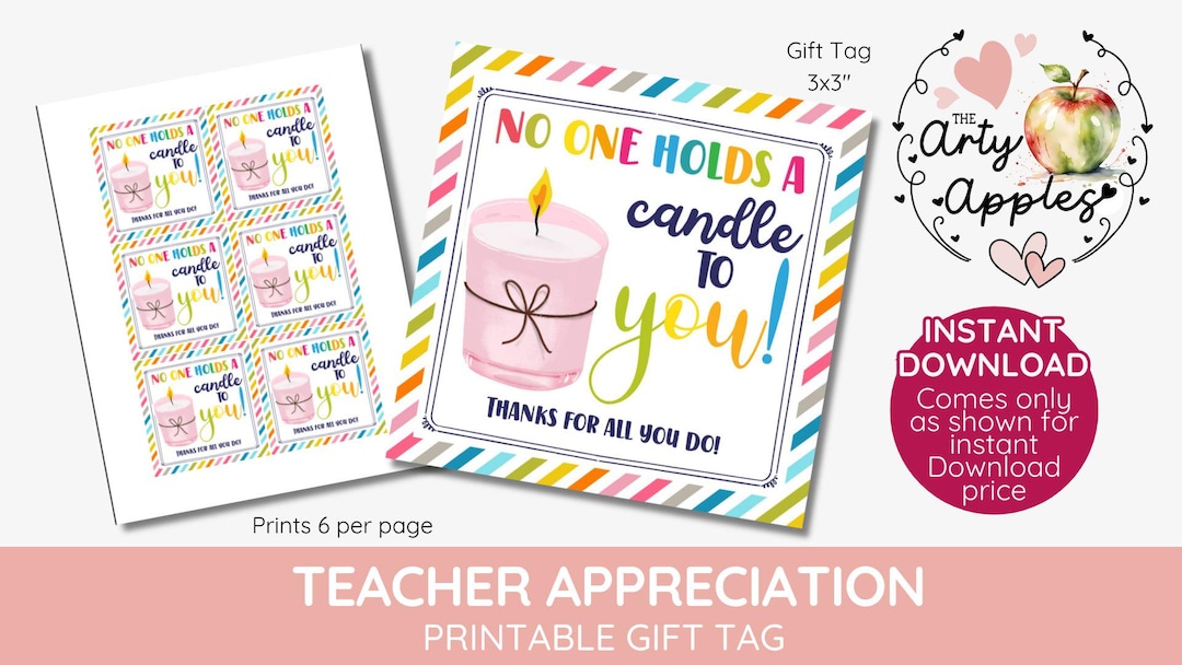 Candle Gift Tag, Teacher Appreciation, Best Teacher, Candle to You,best ...