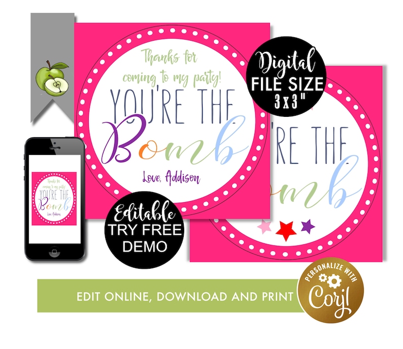 Editable Bath Bomb You're the Bomb Birthday Party Tag - Etsy UK
