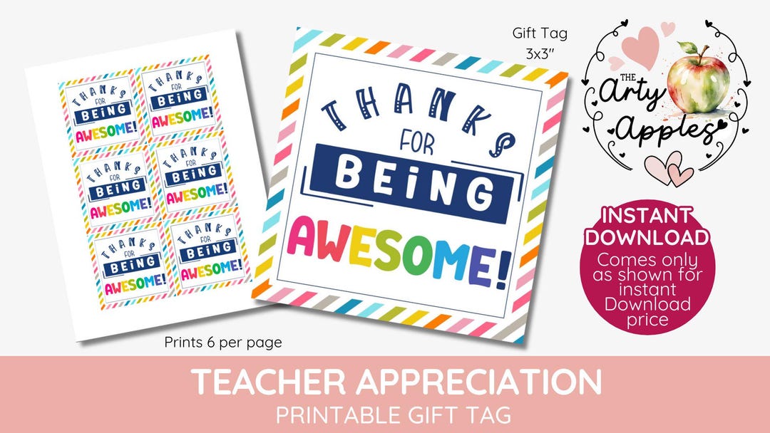 Thanks for Being Awesome Gift Tag, Volunteer Gratitude Gift, Boss ...