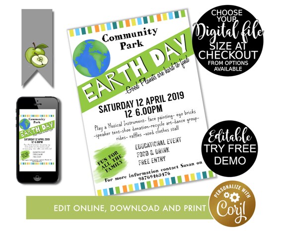 Editable Earth Day Event Printable community Fundraiser | Etsy