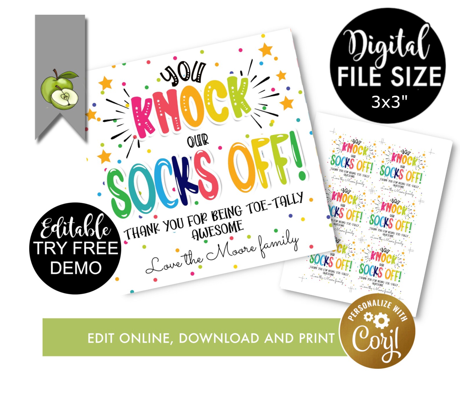 Editable You Knock My Socks Off Sock Gift Tag, Foot Hamper Tag ...