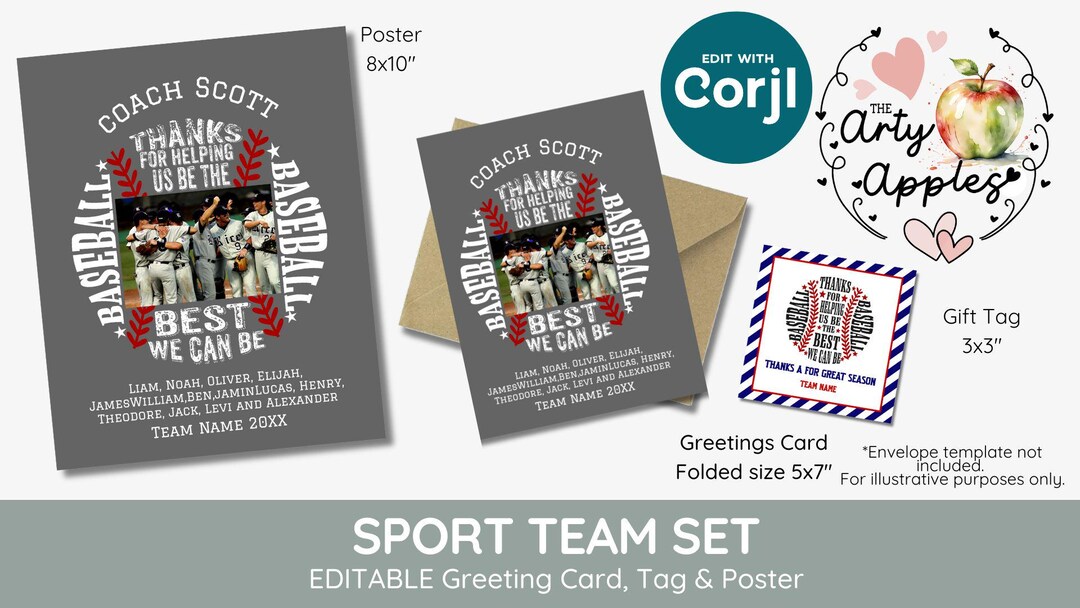 Baseball Coach Thank You Team Gift, Editable Tag and Card, Baseball ...