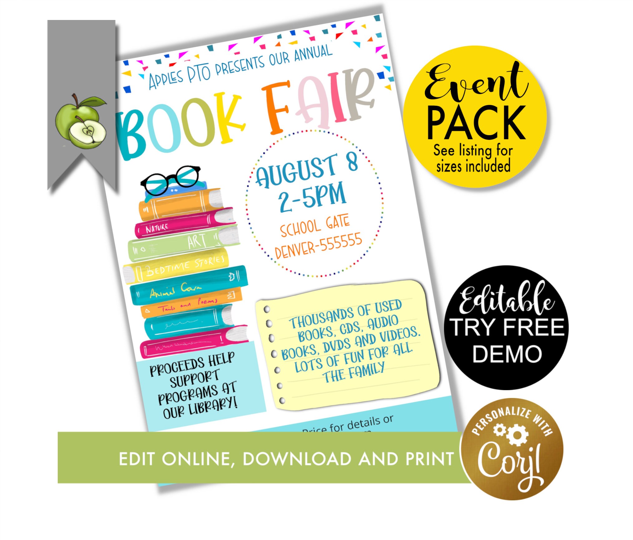Editable Book Fair Template PTO PTA Event Poster Template - Etsy UK