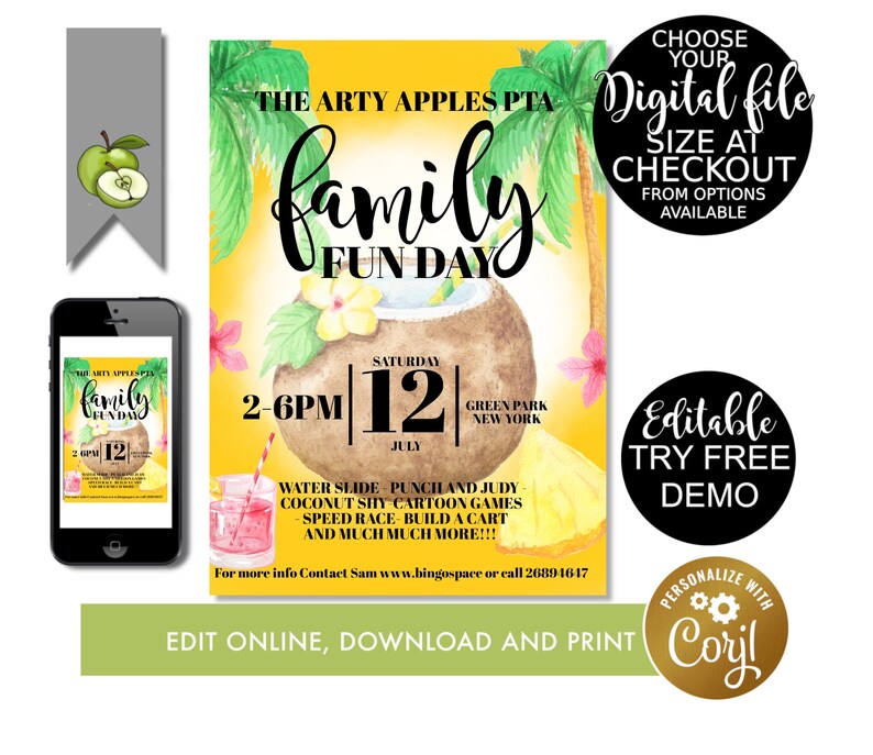 Summer party Flyer editable template Printable PTA PTO party | Etsy