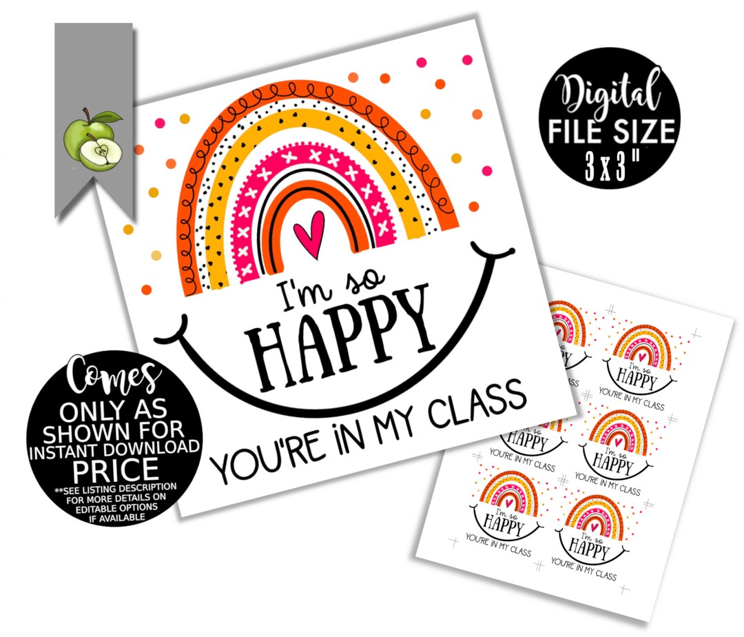 I'm so Happy You're in My Class Gift Tags, Teacher Favour Tags, School ...