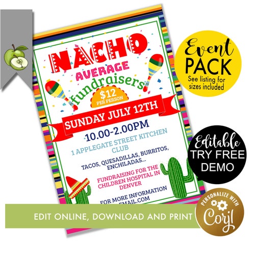 Fiesta Fundraiser Flyer Ticket Nacho Average Taco Charity - Etsy