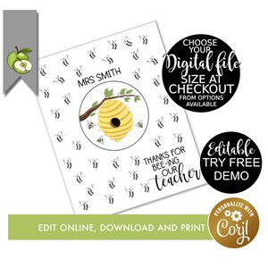 Editable Bee Hive Appreciation Gift, Template Bee Hive & Bees ...