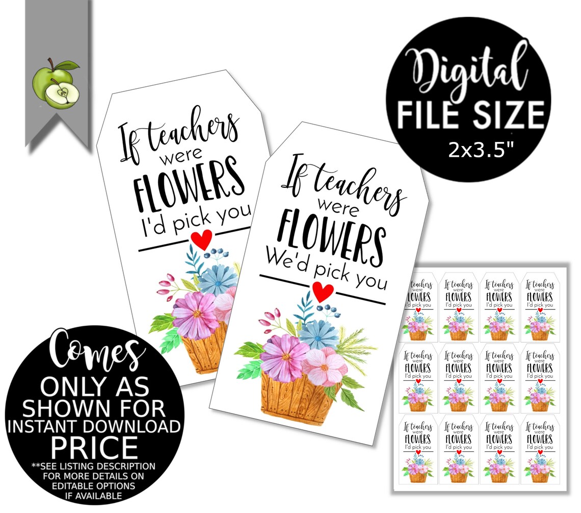 If Teachers Were Flowers I'd Pick You Tag We'd Pick | Etsy