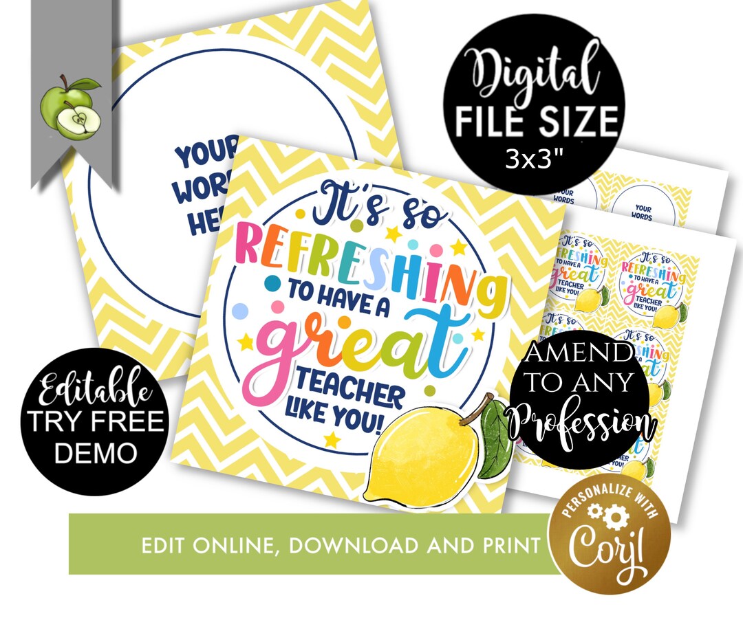 Editable Teacher Refreshing Lemon Printable Gift Tags, PTO Back to ...