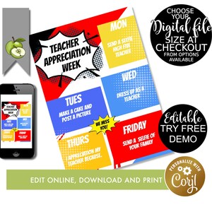Virtual Teacher Appreciation Week Schedule Spirit Week | Etsy