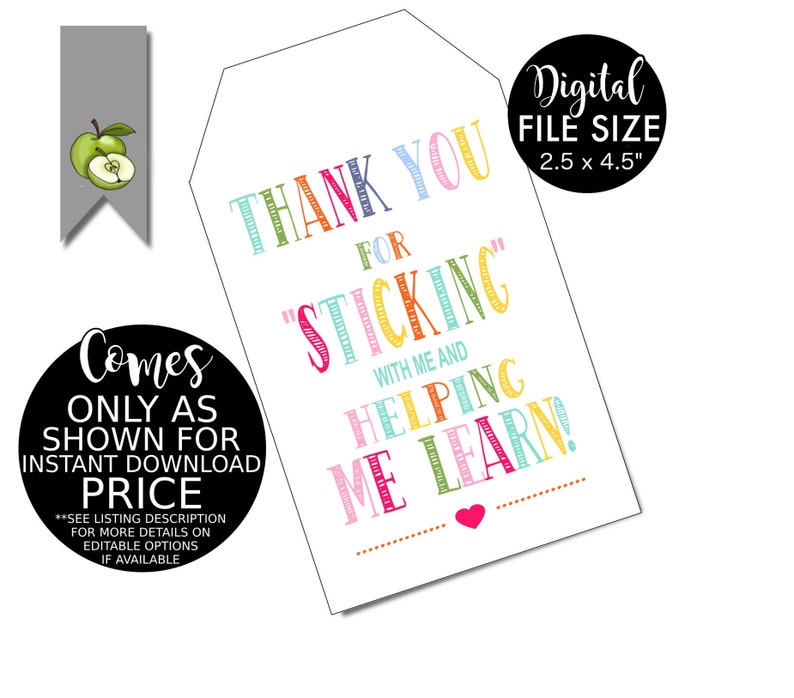 Thank You for Sticking With Me and Helping Me Learn Gift Tag - Etsy