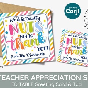 Nuts About You Gift Tag & Card: Teacher Appreciation (digital Template ...