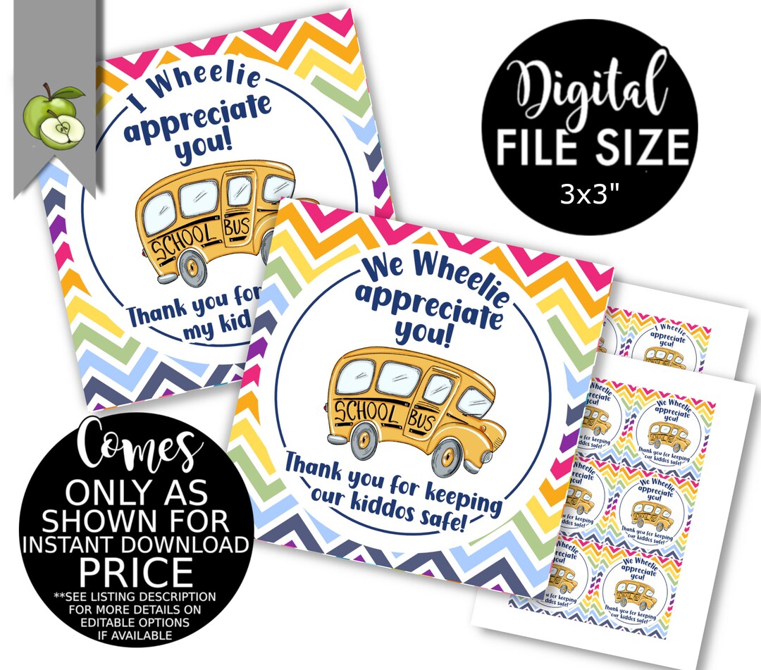Bus Driver Appreciation Gift Tag, Bus Driver Favor Printable, Thank You ...