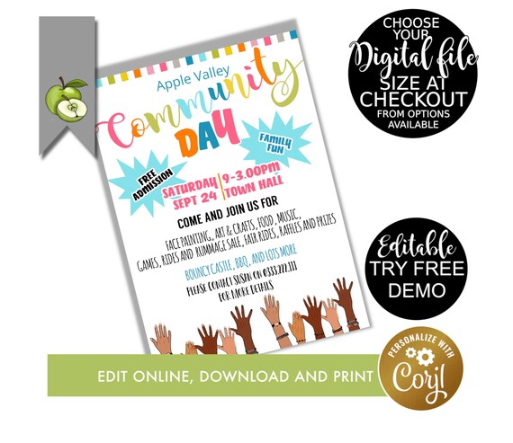 Editable Community Day Flyer Template Digital Download Block | Etsy UK