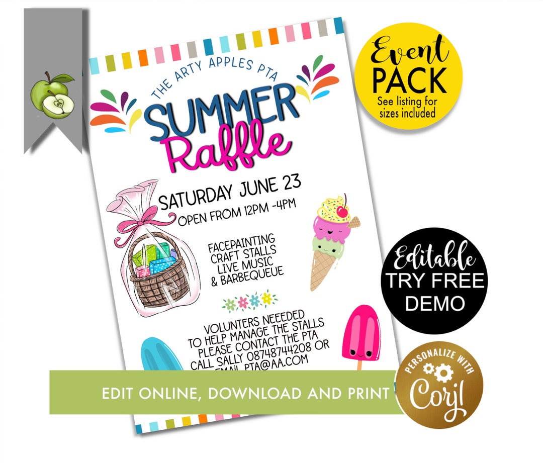 Editable Summer Raffle Fundraising Flyer, Social Media Fundraiser ...