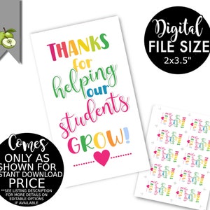 Thanks for Helping Our Students Grow Gift Tags, Printable, Teacher PTO ...