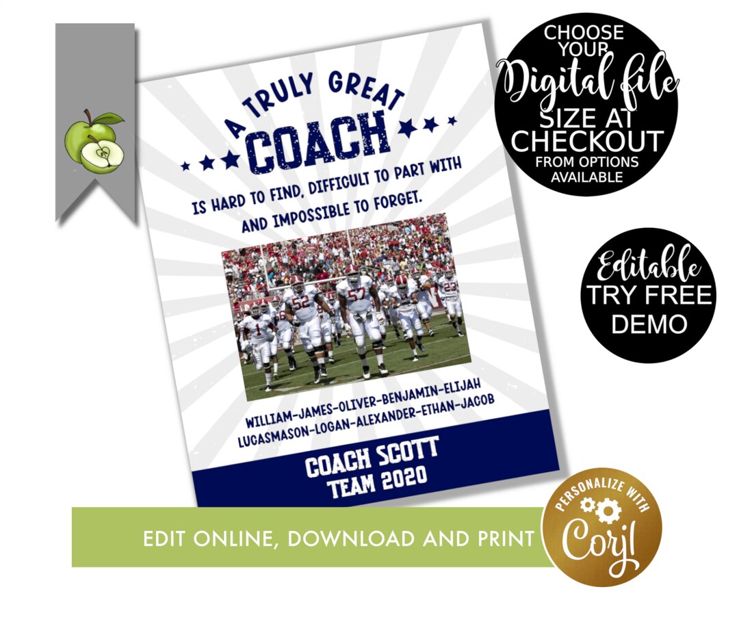 Editable Sport Coach Gift, Coach Photo Appreciation, Retirement Photo ...