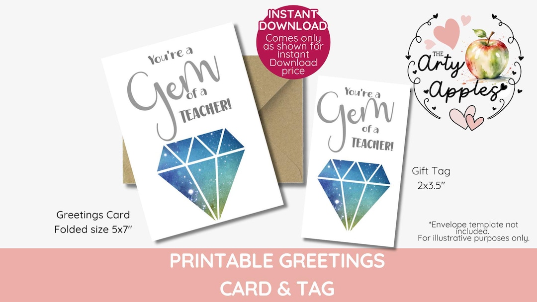 Teacher Jewelry Gift Tag and Card, INSTANT DOWNLOAD, You're a Gem ...