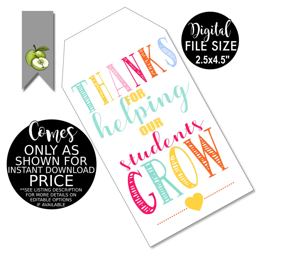 Thanks for Helping Our Students Grow Gift Tags Printable - Etsy Australia