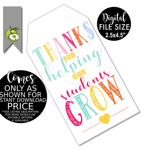 Thank You for Helping Our Students Grow Tags Printable - Etsy
