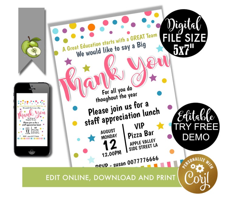 Editablethank You Luncheon Teacher Appreciation Invite Thank | Etsy