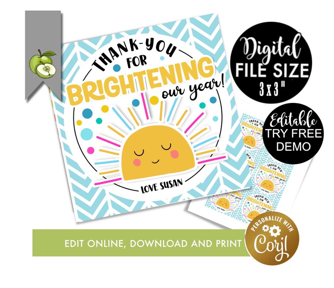 Editable Thank You for Brightening Our Year, Summer, Teacher ...
