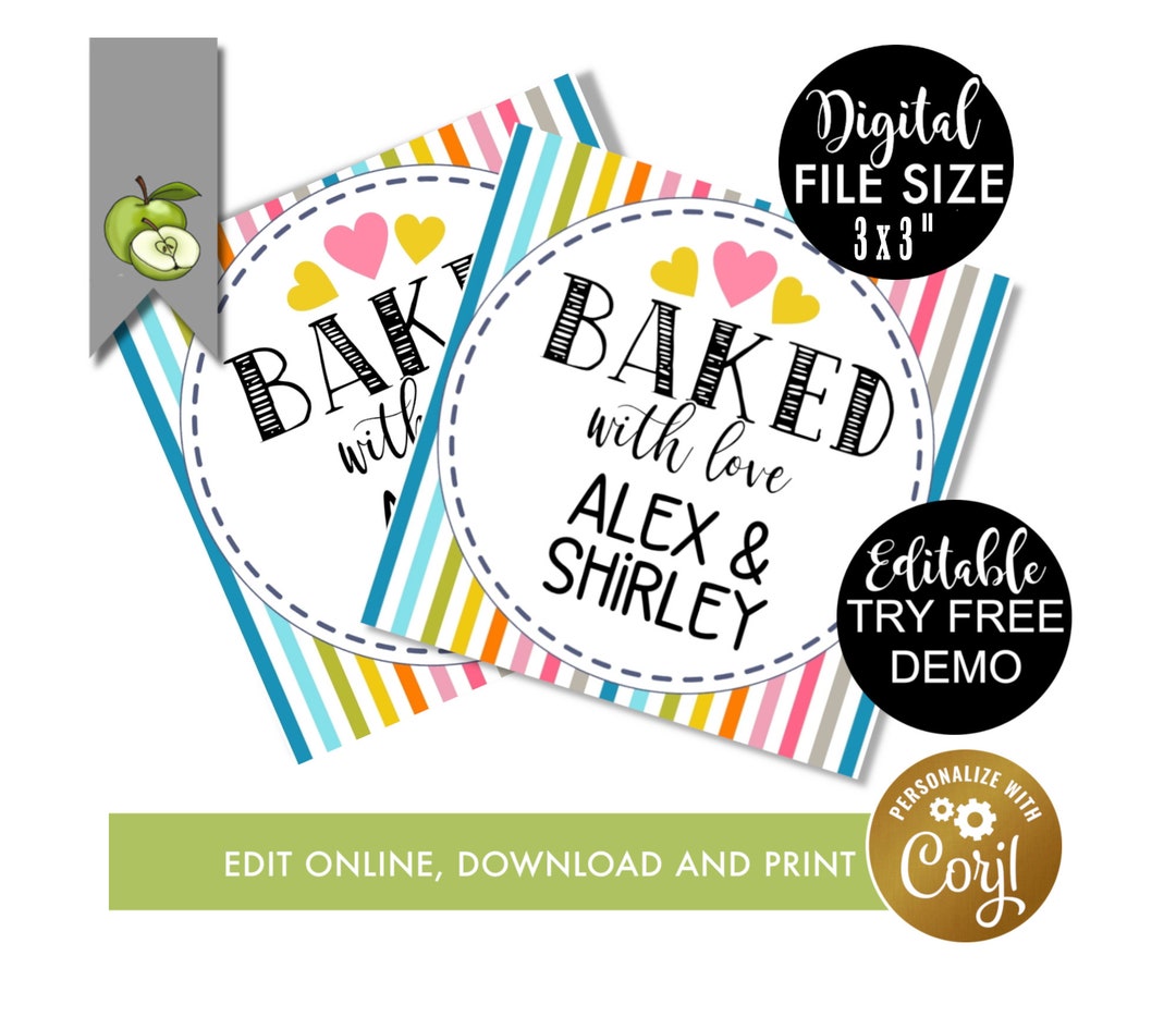 Editable Baked With Love Gift Tag Baking Gift Tags Cookie - Etsy