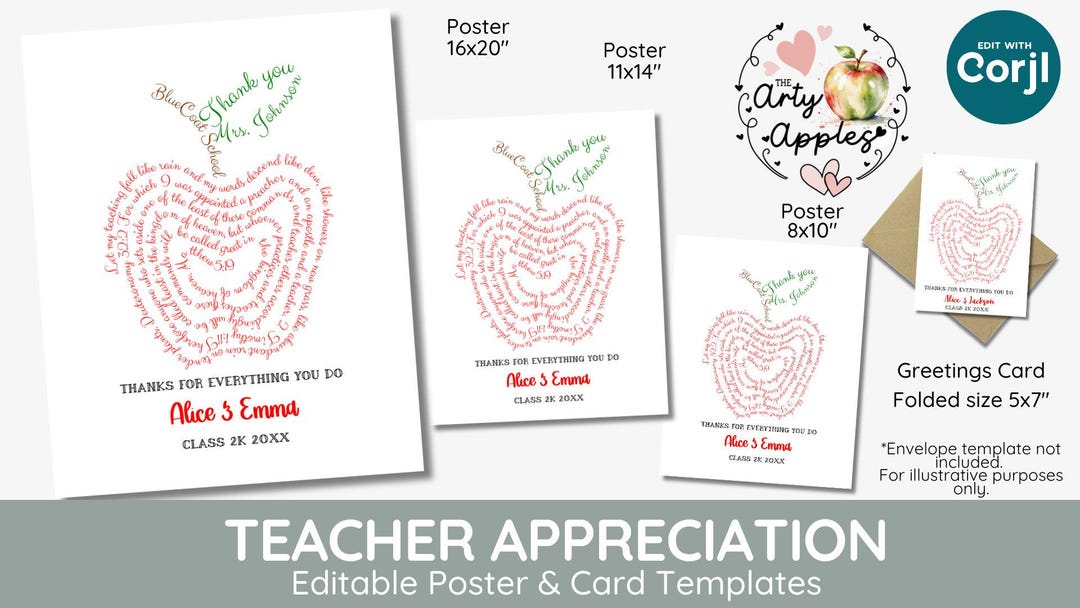 Editable Teacher Printable Word Art Apple, Red Apple, Teacher Gift ...