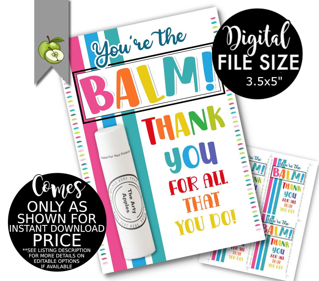 You're the Balm Gift Tags, Teacher Gift Tag, Mother's Day Gift Tags ...