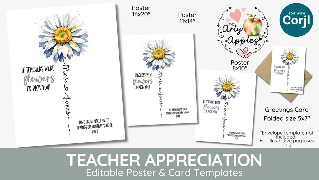 Editable Personalised Teacher Appreciation Gift Card, End of School ...