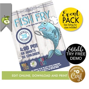Fish Fry Fundraising Flyer, Fish Fry Invitation, Editable Poster ...