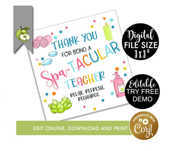 Spa-tacular Teacher Editable Tag Spa Day Gift Tag Class | Etsy
