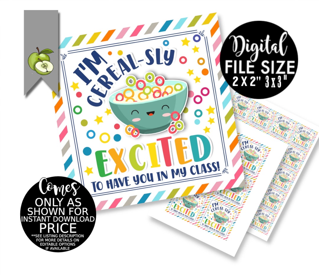 PRINTABLE I'm CEREAL-SLY Excited to Have You in My Class Gift Tag, Back ...