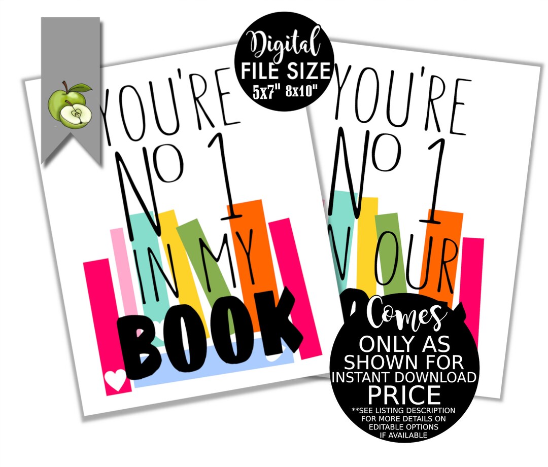 Book Sign, Teacher Appreciation, You're Number 1 in My Book, Librarian ...