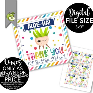 Aloe-ha Thanks for All That You Do Plant Gift Tag, Aloe Vera Teacher ...