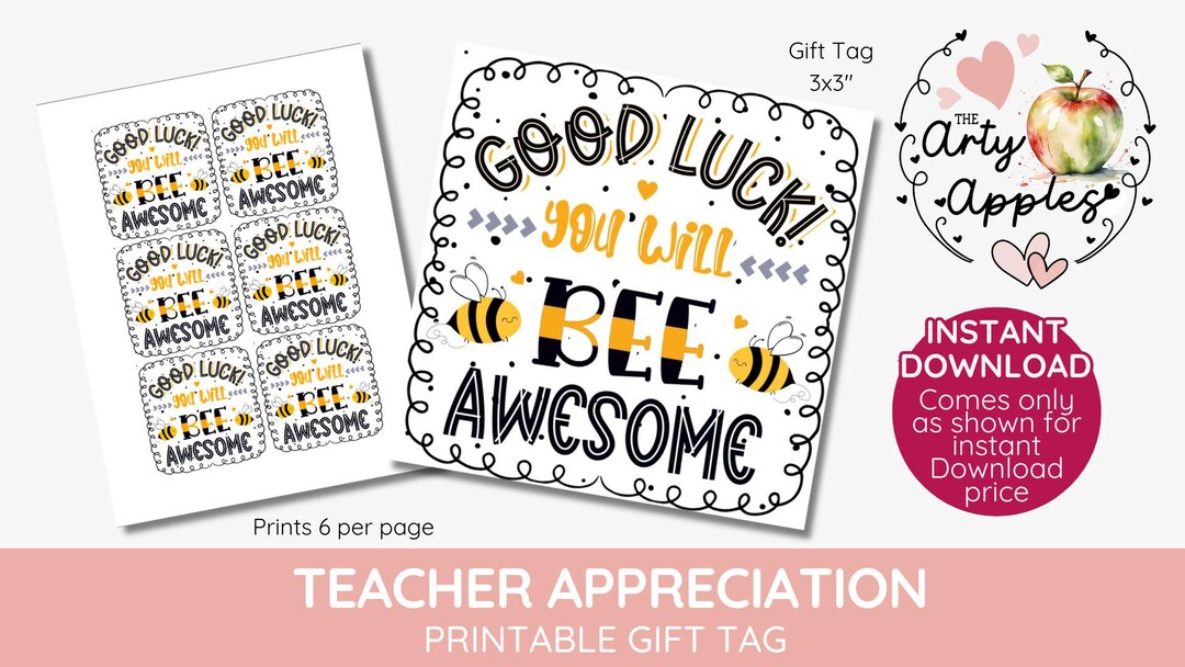 Good Luck Bee Gift Tag - Digital Download for Students - Positive ...