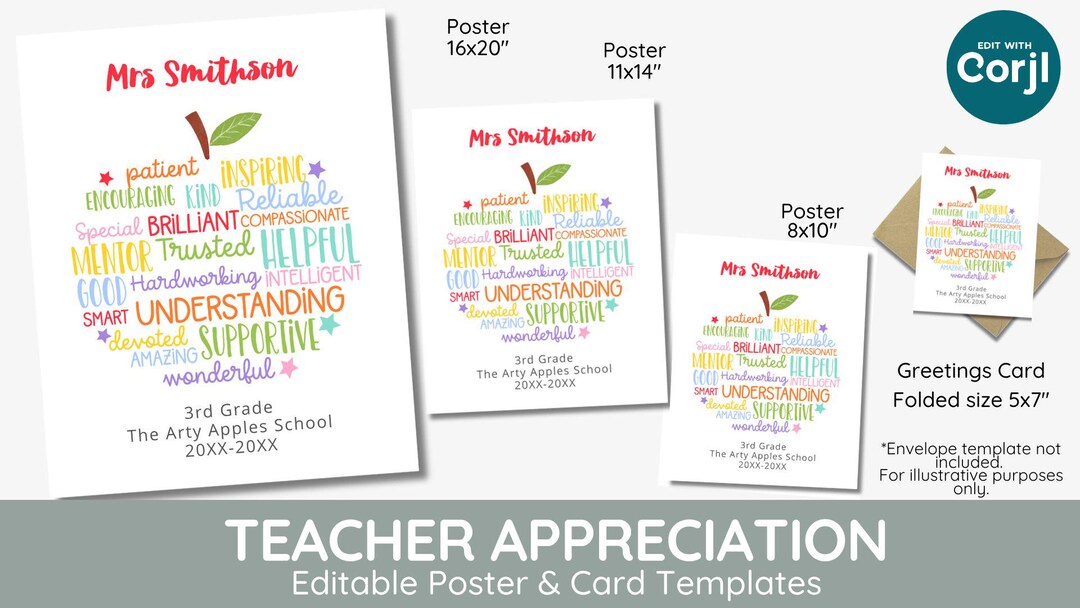 Editable Best Teacher Word Art Apple, Rainbow School Year Student ...