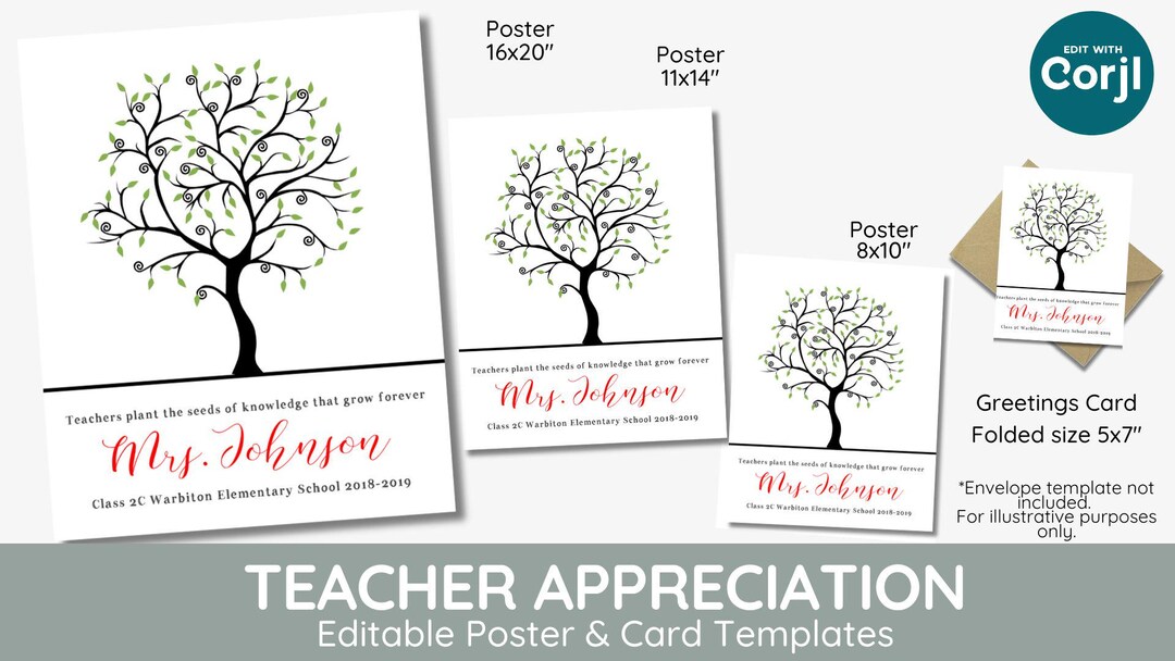 Teacher Appreciation Tree Gift, Editable Fingerprint Class Tree ...