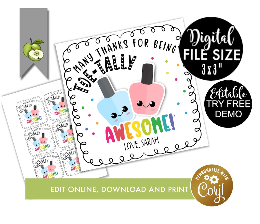 Editable Printable Toe-tally Awesome, Many Thanks for Being Toe-tally ...