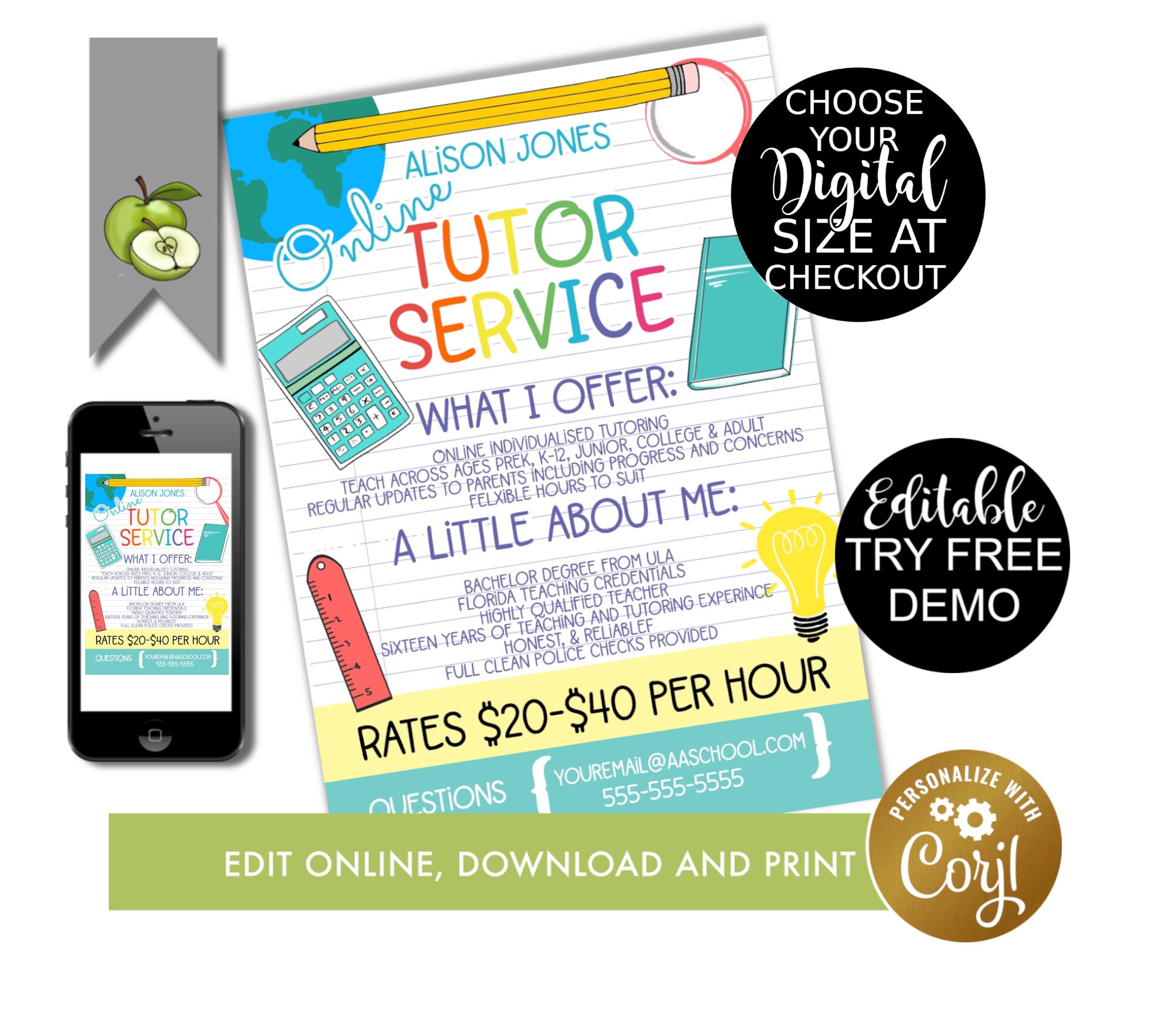 Online Tutoring Small Business Flyer Tutor for Homeschooling | Etsy