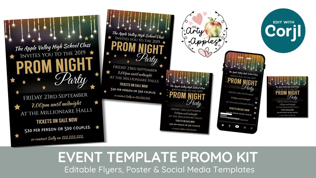 Prom Night Party Event Poster, PTA Flyer, Graduation Debutant ...