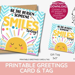 Be the Reason Someone Smiles Today Gift Tag, Positive Thinking, Lunch ...