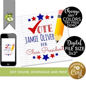 Vote for Me Editable Tag, Class President, Note Paper, School Vote Tag ...